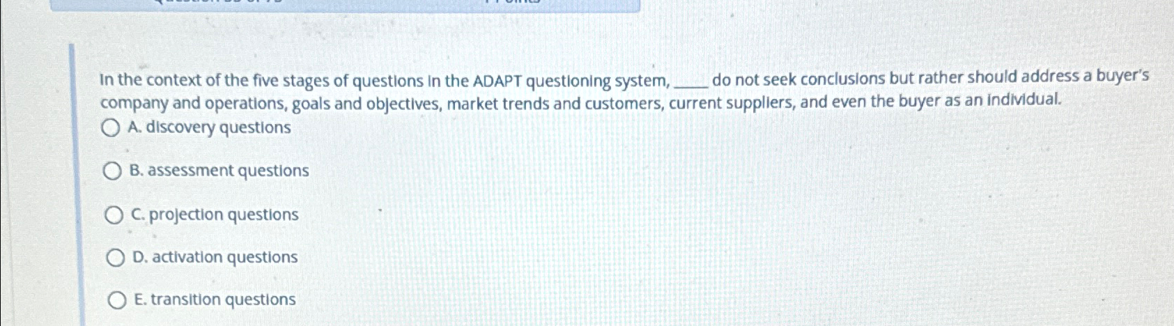 Solved In the context of the five stages of questions in the | Chegg.com