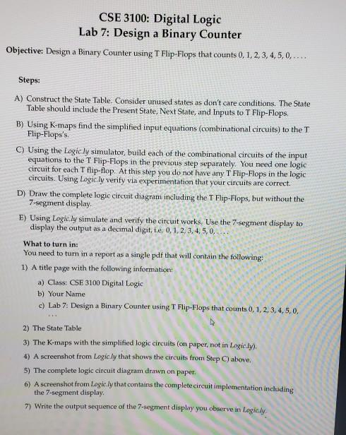 Solved CSE 3100: Digital Logic Lab 7: Design a Binary | Chegg.com
