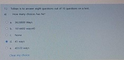 Solved 1.) Tobias is to answer eight quertions out of 10 | Chegg.com