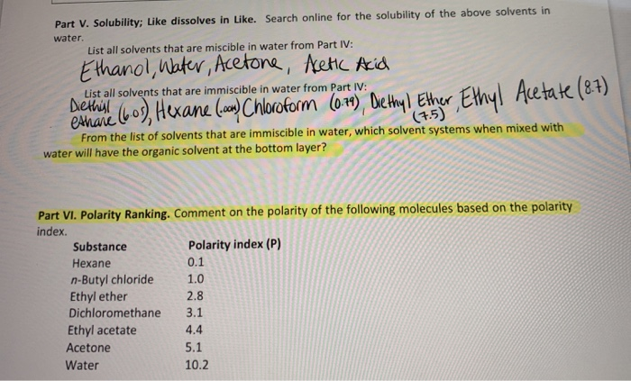 Solved Part V. Solubility; Like dissolves in Like. Search | Chegg.com