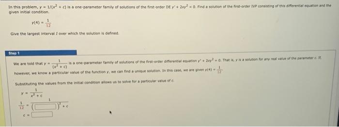 Solved In this problem, y=1/(x2+c) is a one-parameter family | Chegg.com