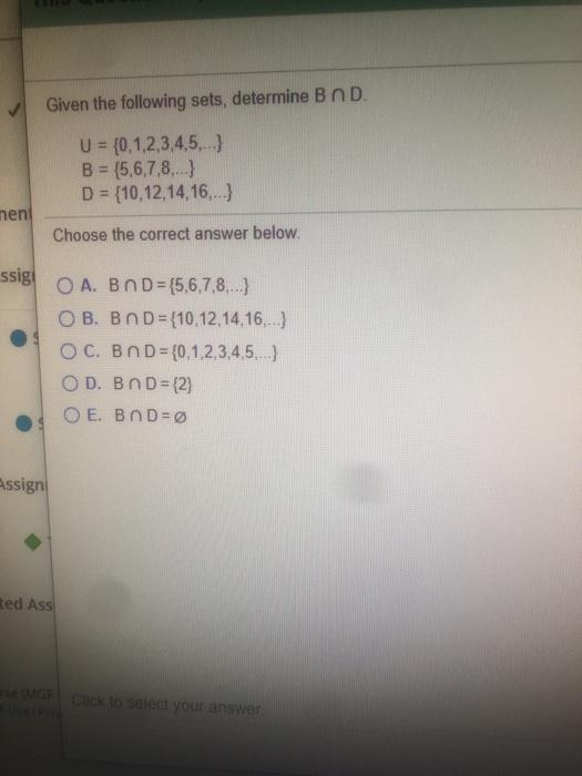 Solved Given the following sets, determine B D. U = | Chegg.com