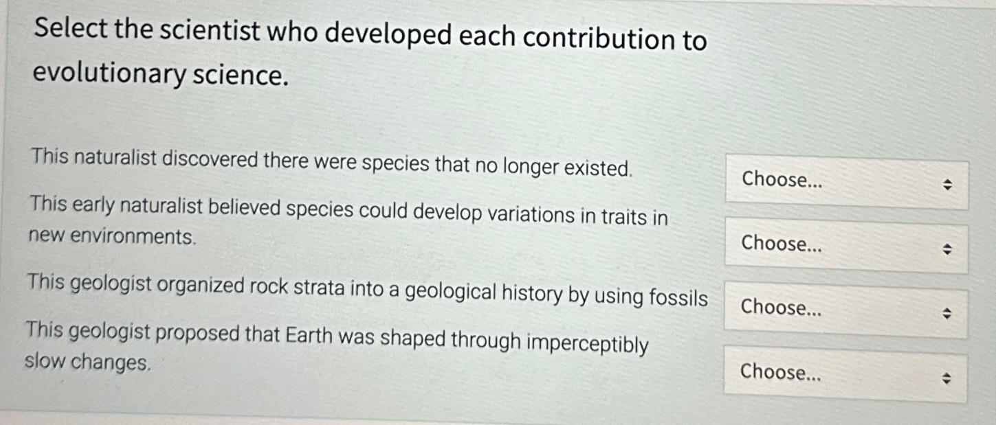Solved Select the scientist who developed each contribution | Chegg.com
