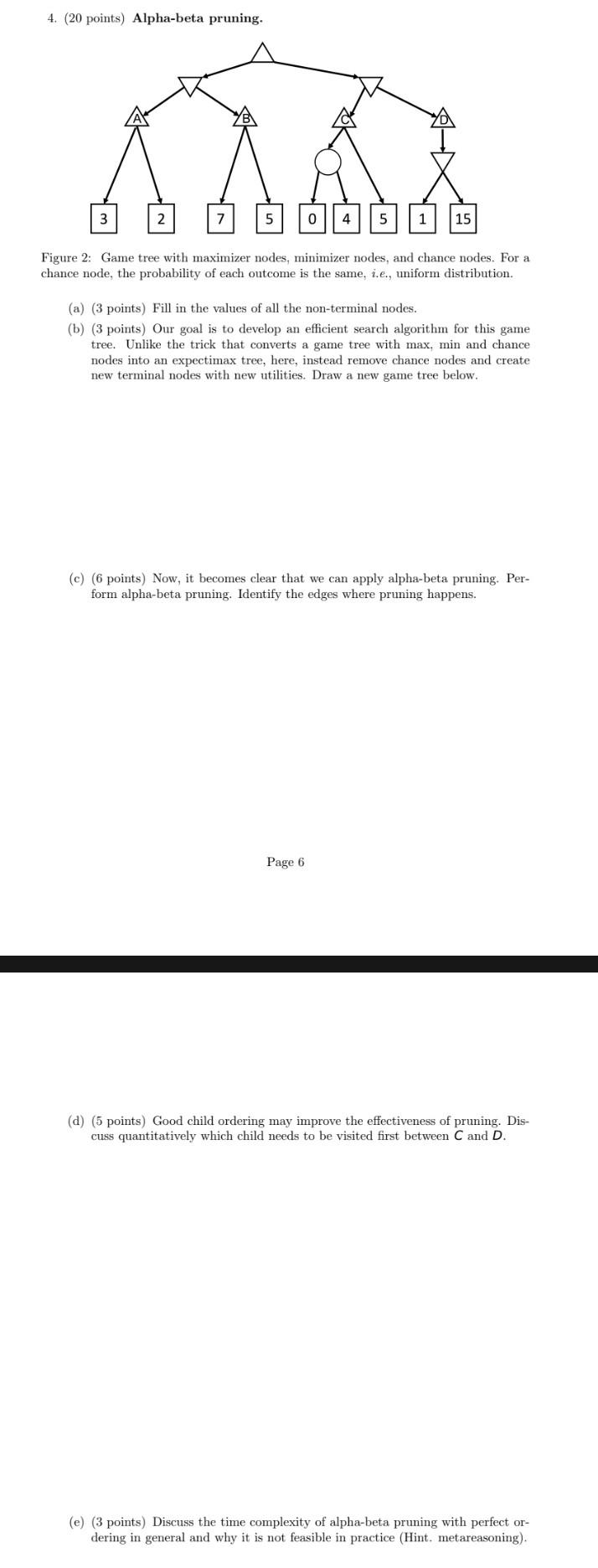 Solved 4. (20 points) Alpha-beta pruning. Figure 2: Game | Chegg.com