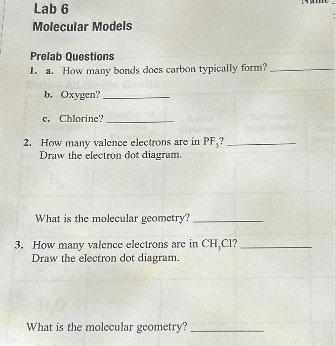 Solved Lab 6 Molecular Models Prelab Questions 1. a. How | Chegg.com