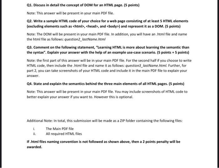 Solved Q1. Discuss in detail the concept of DOM for an HTML | Chegg.com