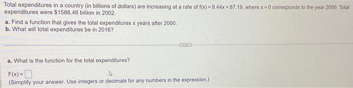 Solved Total expenditures in a country (in billions of | Chegg.com