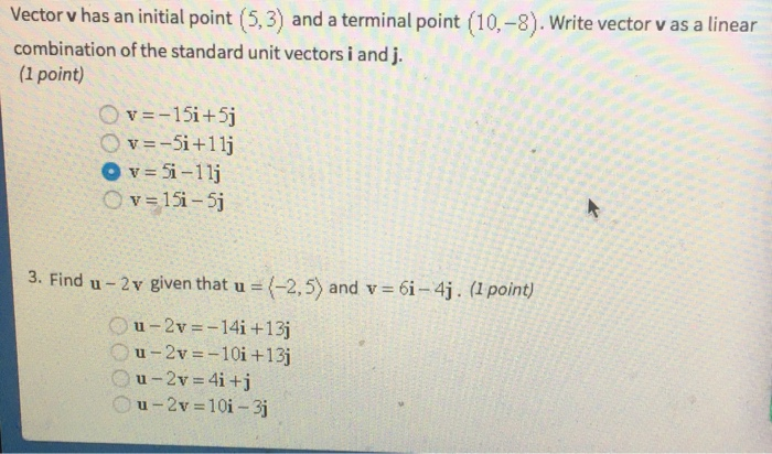 Solved 2. vector v has an initial point (5,3) and a terminal | Chegg.com