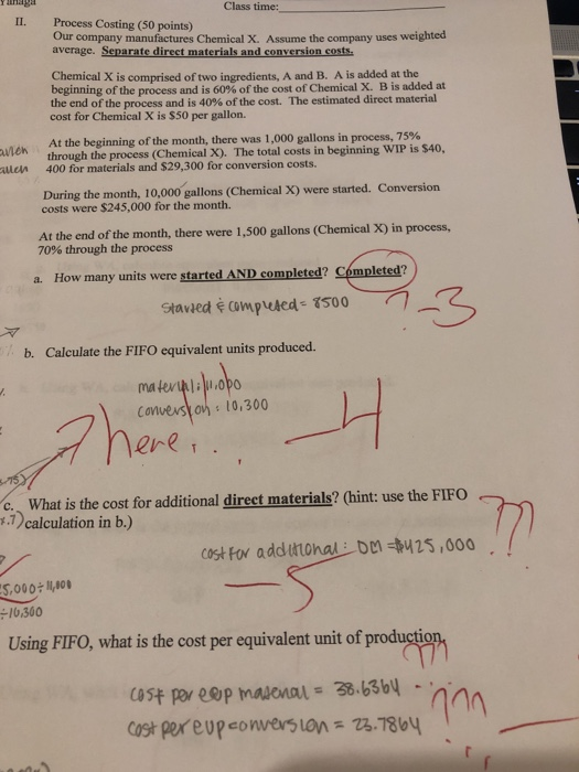 Solved Y anaga Class time: П. Process Costing (50 points) | Chegg.com