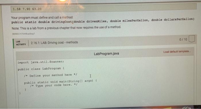 Solved Write a method driving Cost with input parameters | Chegg.com