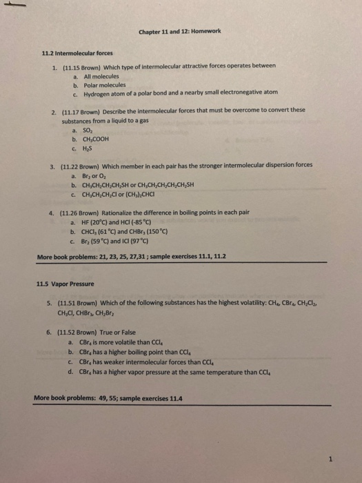 Solved Chapter 11 and 12: Homework 11.2 Intermolecular | Chegg.com