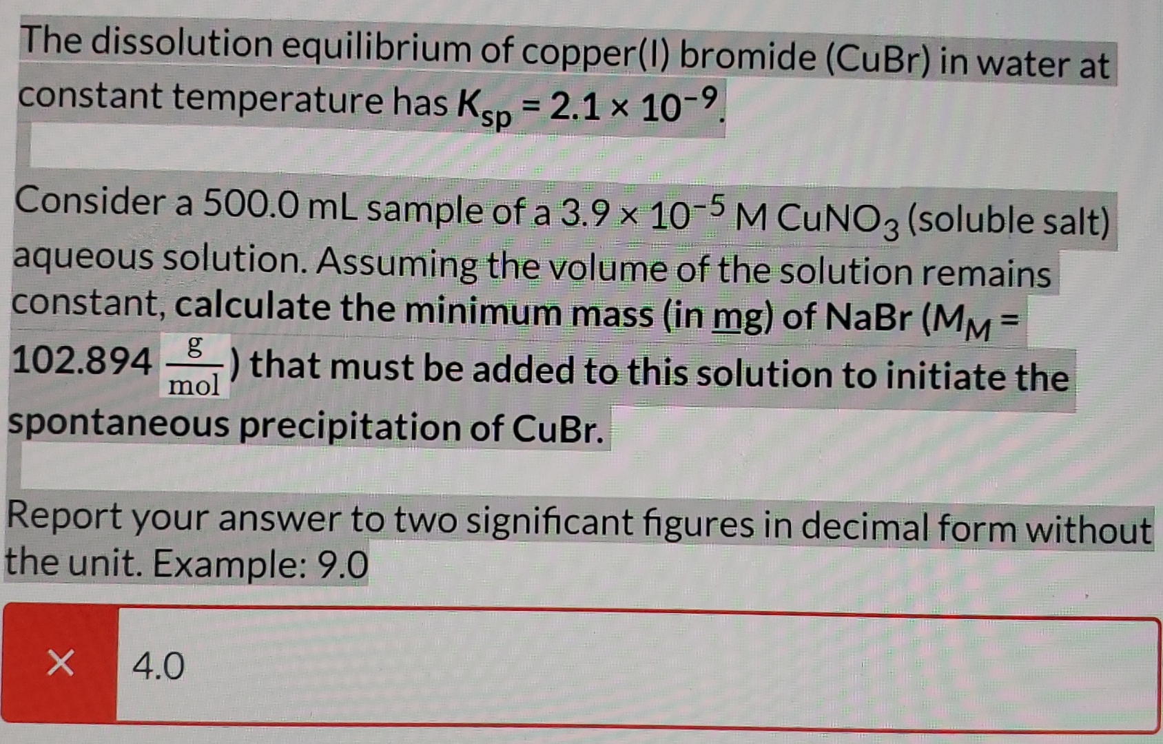 Solved The dissolution equilibrium of copper(I) ﻿bromide ( | Chegg.com