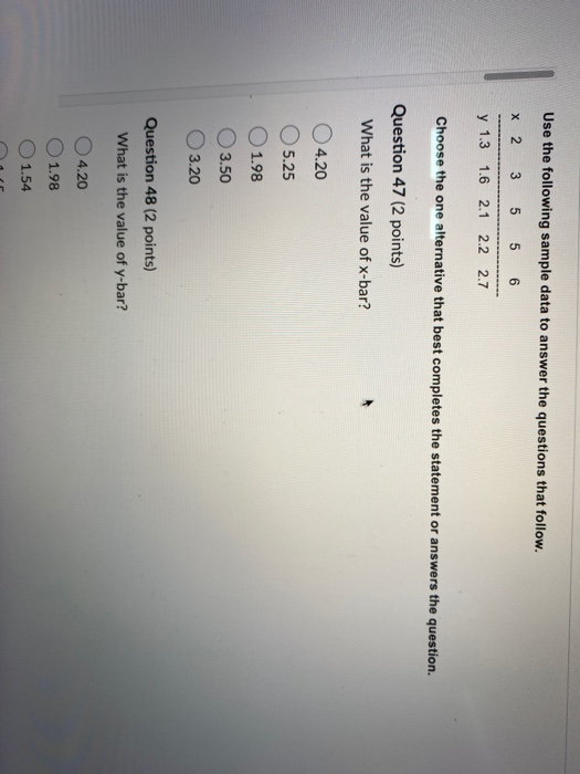 Solved Use the following sample data to answer the questions | Chegg.com