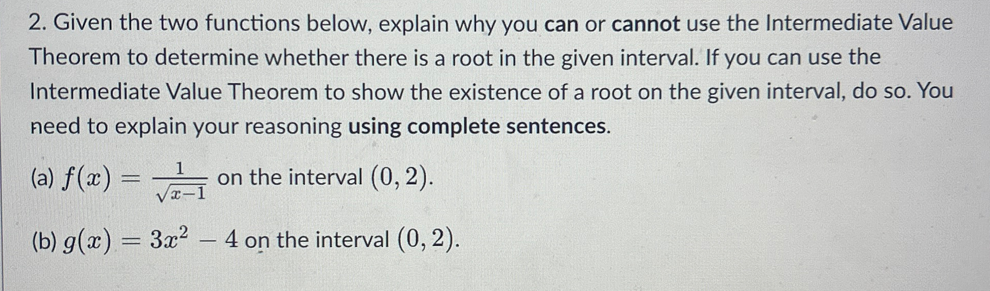 Solved Given the two functions below, explain why you can or | Chegg.com