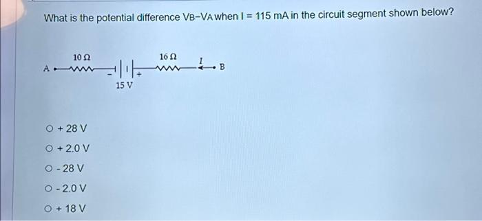 Solved What is the potential difference VB-VA when I = 115 | Chegg.com