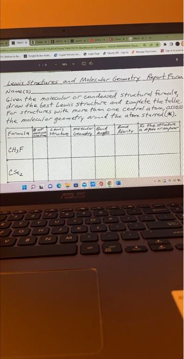 Solved Lewis structures and Molecular Geometry Report Form | Chegg.com
