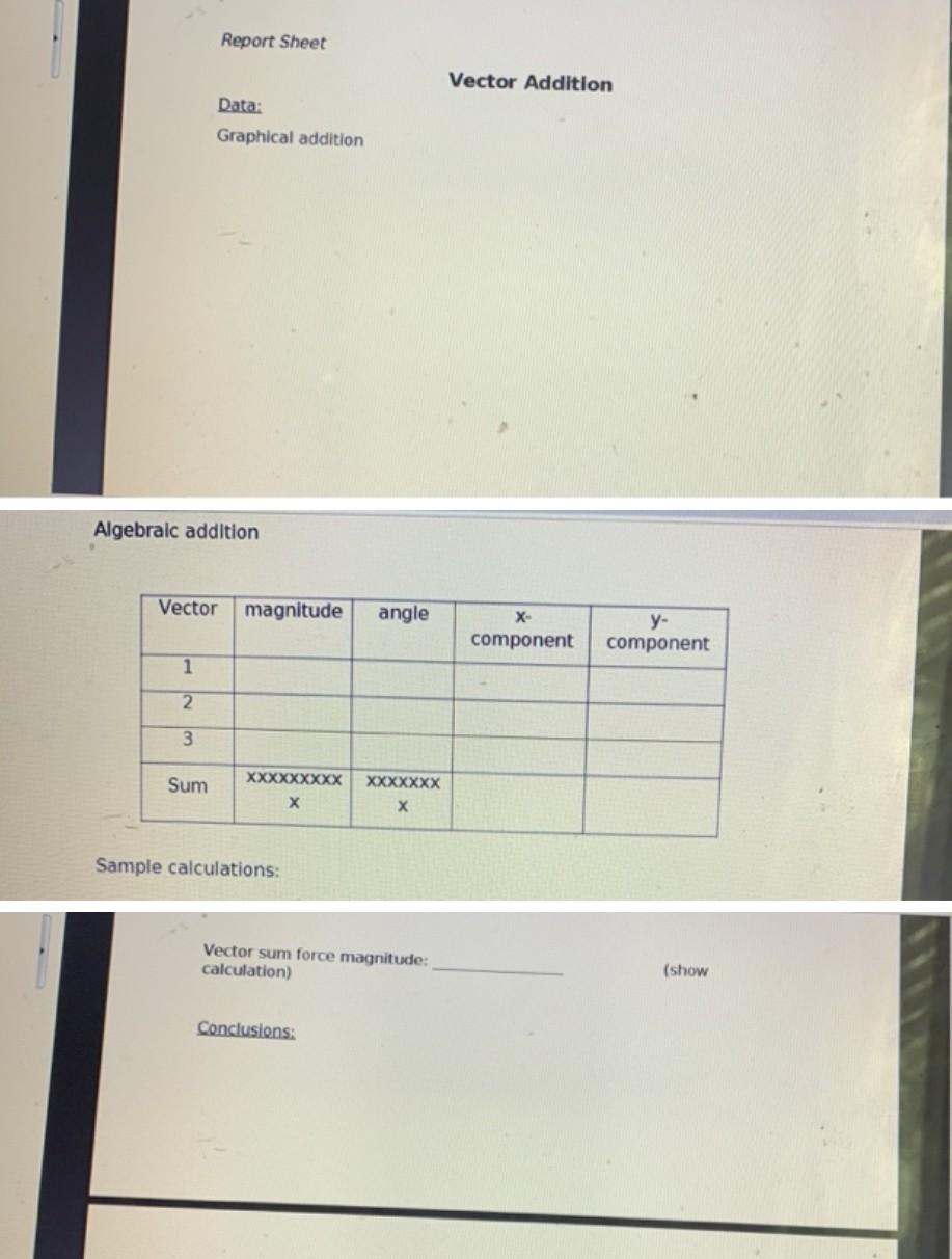 Solved Report Sheet Vector Addition Data: Graphical | Chegg.com