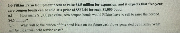 Solved 2-3 Filkins Farm Equipment needs to raise $4.5 | Chegg.com