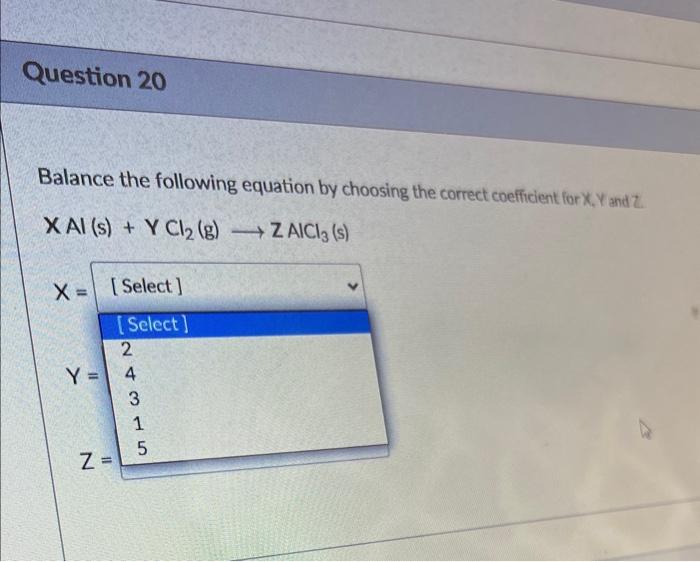 Solved Balance the following equation by choosing the | Chegg.com