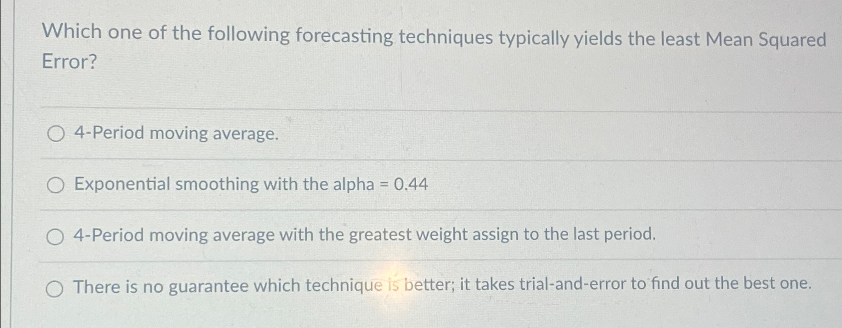 Solved Which one of the following forecasting techniques | Chegg.com