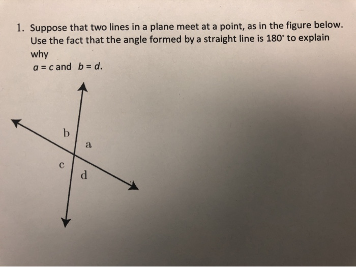 Solved 1. Suppose that two lines in a plane meet at a point, | Chegg.com