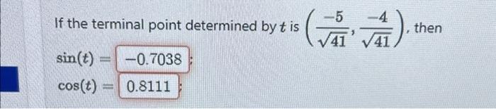 Solved If the terminal point determined by t is sin(t) | Chegg.com