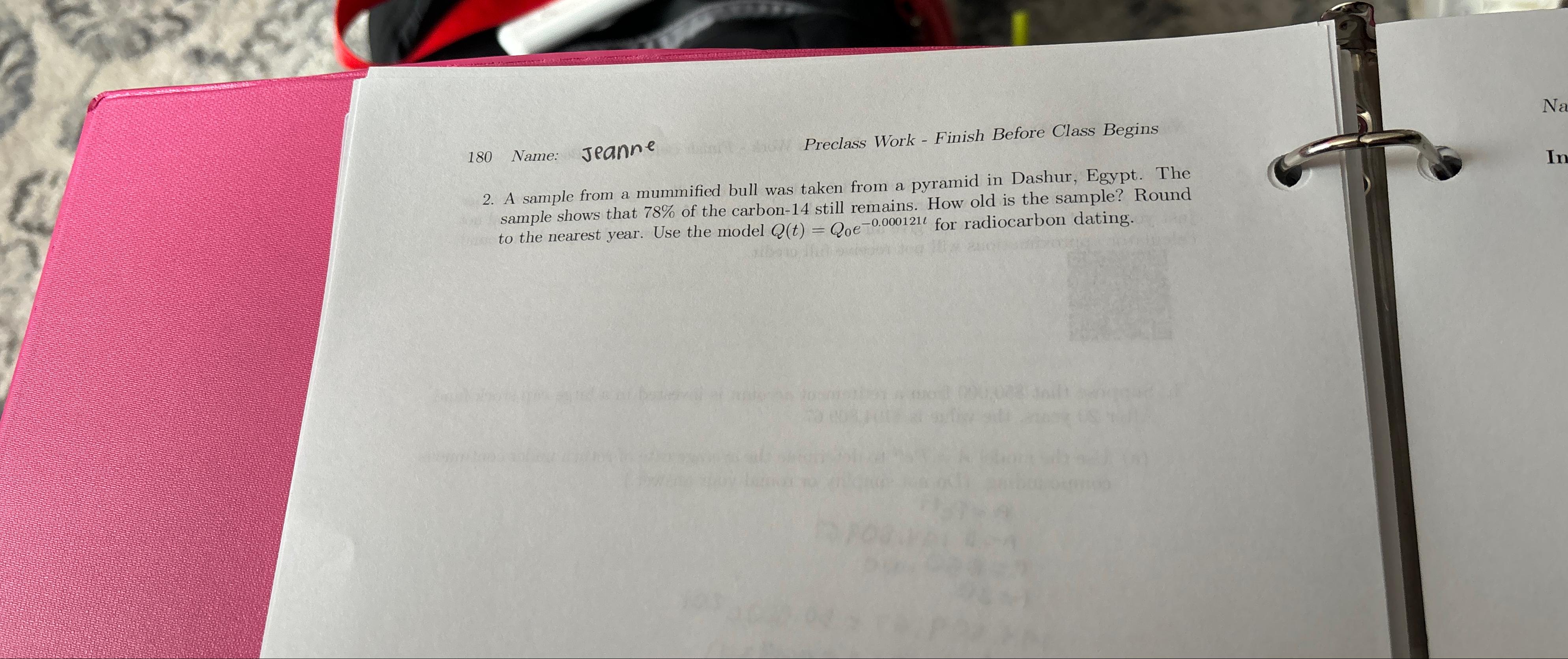 Solved 180 ﻿Name: Jeanne Preclass Work - ﻿Finish Before | Chegg.com