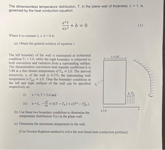 Solved The dimensionless temperature distribution, T, in the | Chegg.com