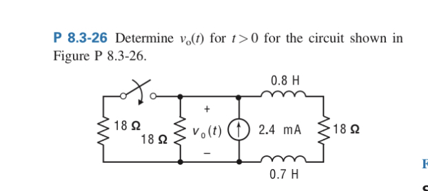 Solved P 8.3-26 ﻿Determine vo(t) ﻿for t>0 ﻿for the circuit | Chegg.com