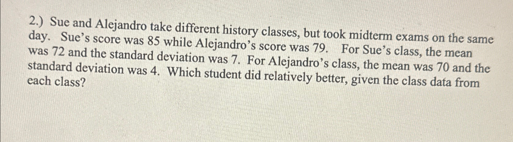 Solved 2.) ﻿Sue and Alejandro take different history | Chegg.com