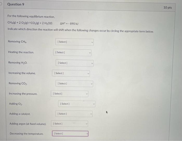 Solved For the following equilibrium reaction, CH4( g)+2O2( | Chegg.com