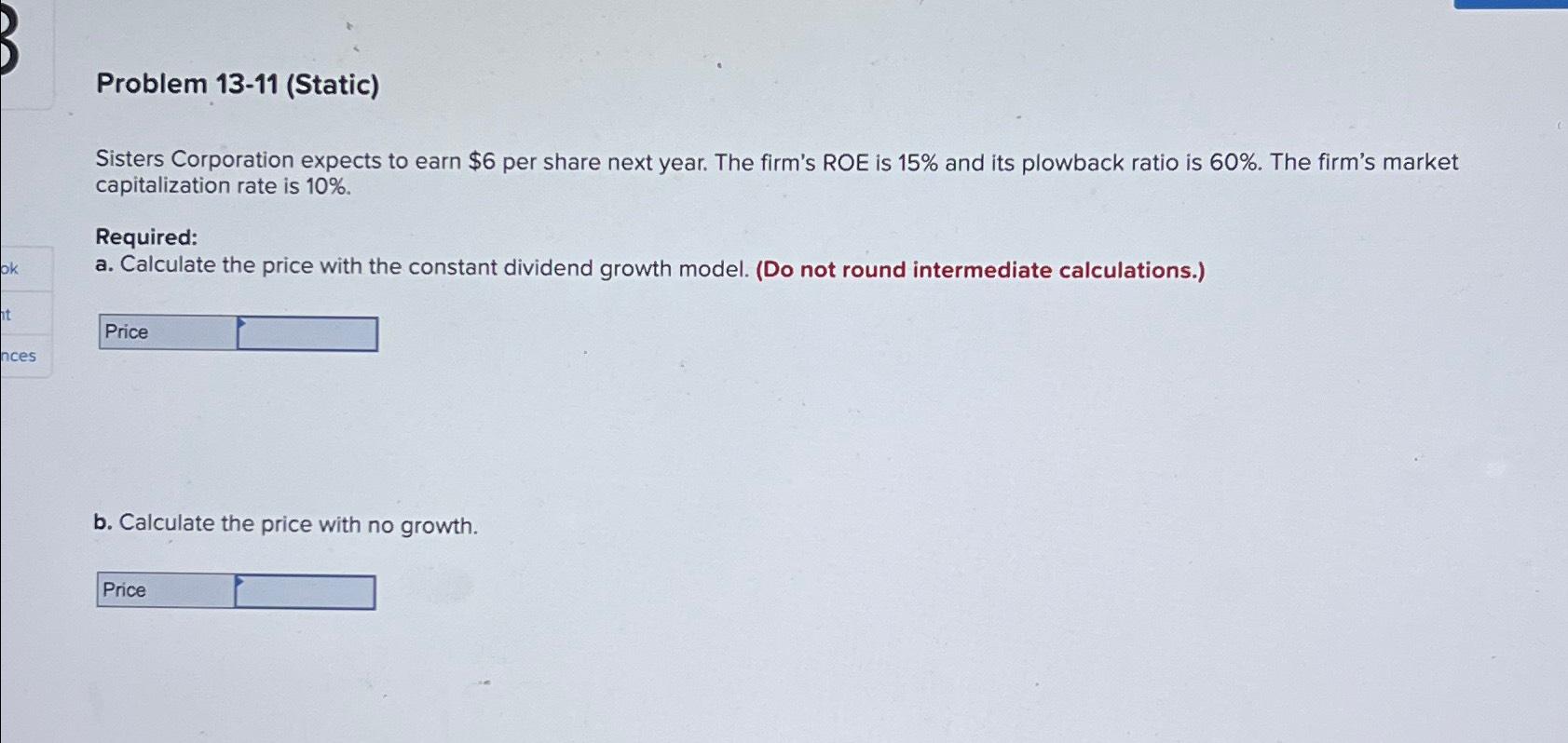 Solved Problem 13-11 (Static)\\nSisters Corporation expects | Chegg.com
