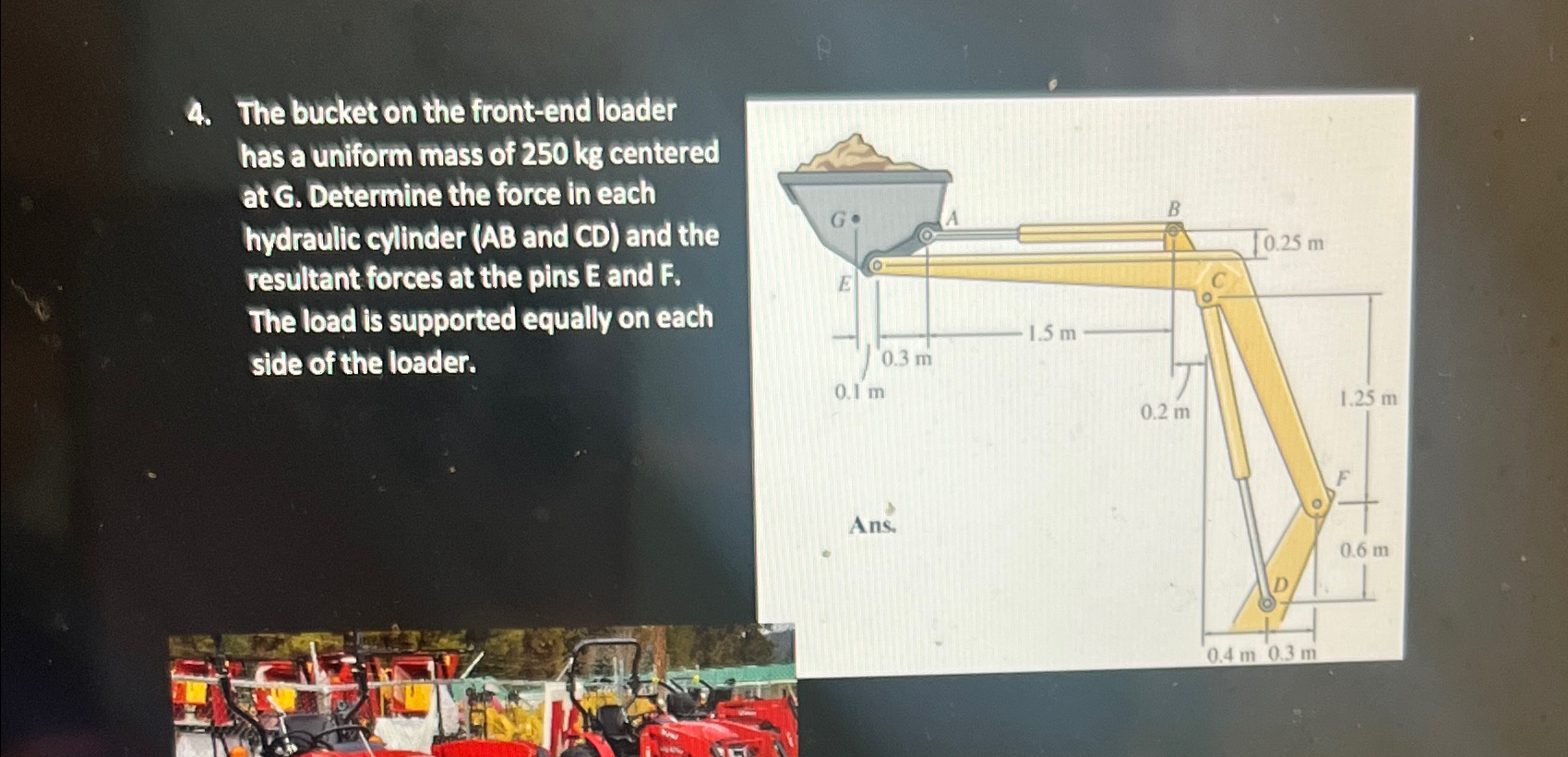 Solved The bucket on the front-end loader has a uniform mass | Chegg.com