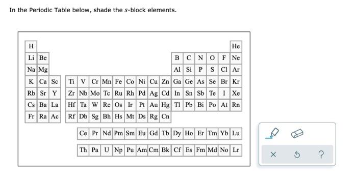 Solved In the Periodic Table below, shade the s-block | Chegg.com