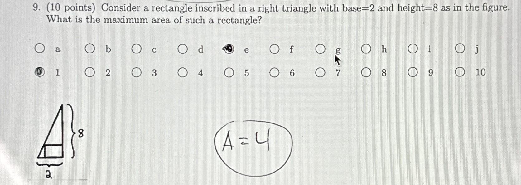 Solved (10 ﻿points) ﻿Consider a rectangle inscribed in a | Chegg.com