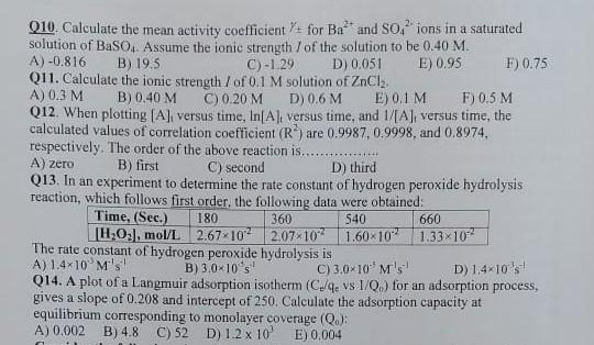 Solved Q10. Calculate the mean activity coefficient ±±for | Chegg.com