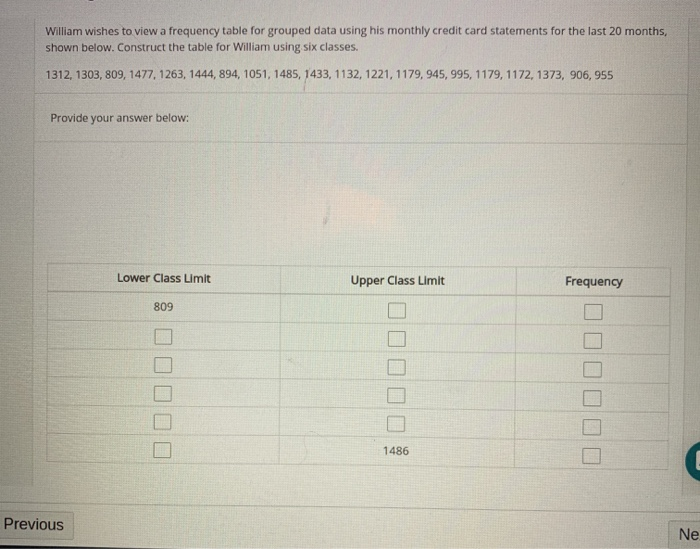 Solved William wishes to view a frequency table for grouped | Chegg.com
