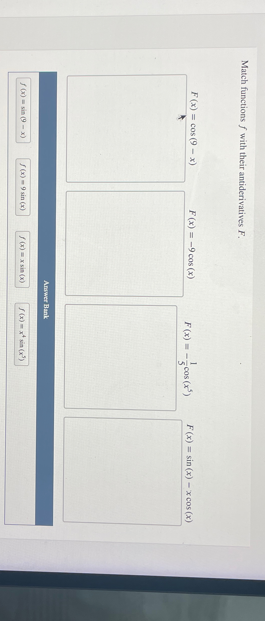 Solved Match functions f ﻿with their antiderivatives | Chegg.com
