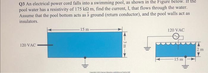 Solved Q3 An electrical power cord falls into a swimming | Chegg.com