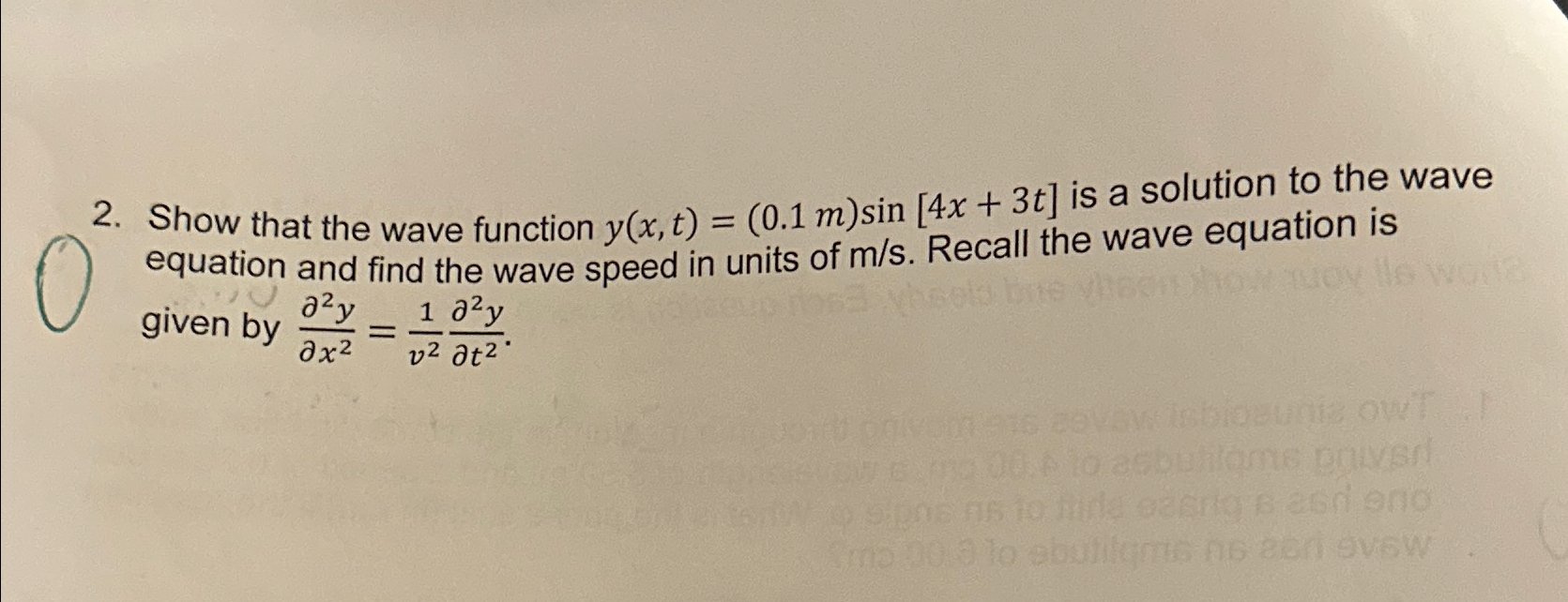 Solved Show that the wave function y(x,t)=(0.1m)sin[4x+3t] | Chegg.com