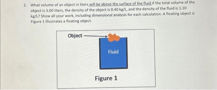 Solved 2. What volume of an object in liters will be above | Chegg.com