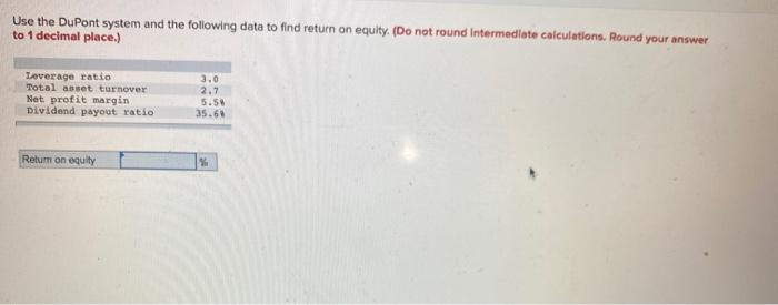 Solved Use the DuPont system and the following data to find | Chegg.com