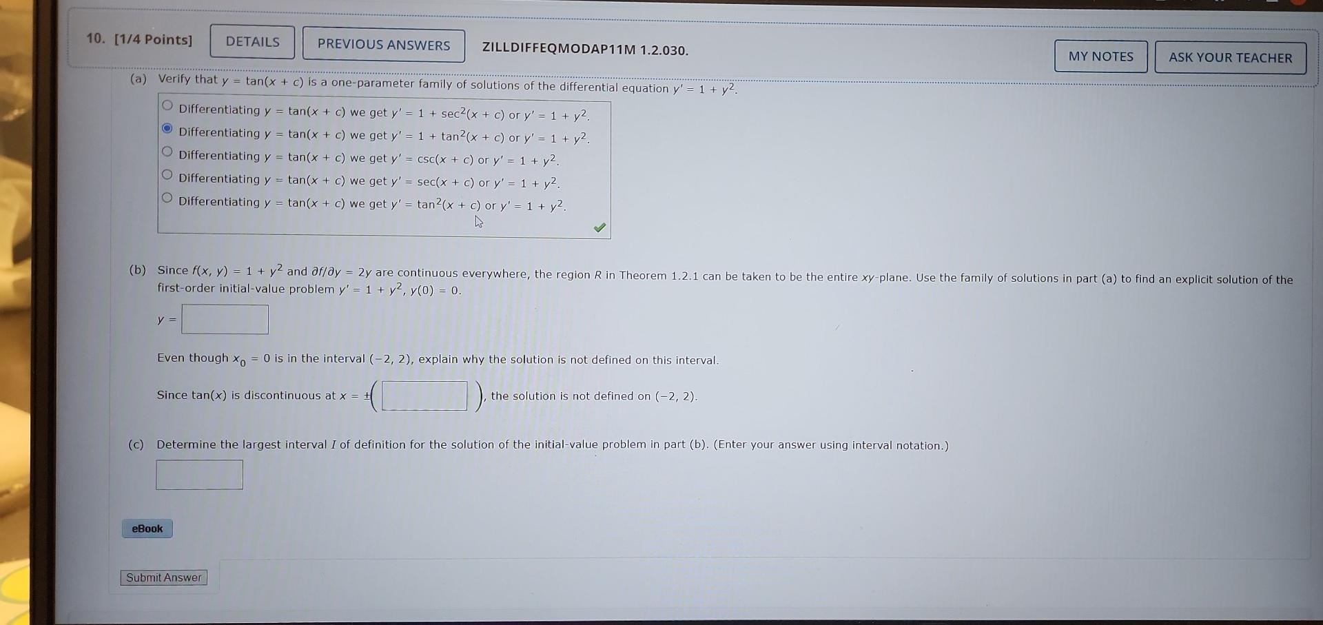 Solved Differentiating y=tan(x+c) we get y′=1+sec2(x+c) or | Chegg.com