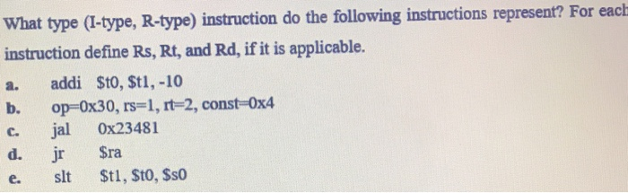 Solved What type (I-type, R-type) instruction do the | Chegg.com