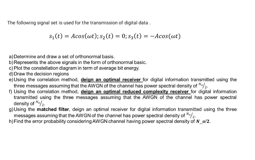 Solved The following signal set is used for the transmission | Chegg.com