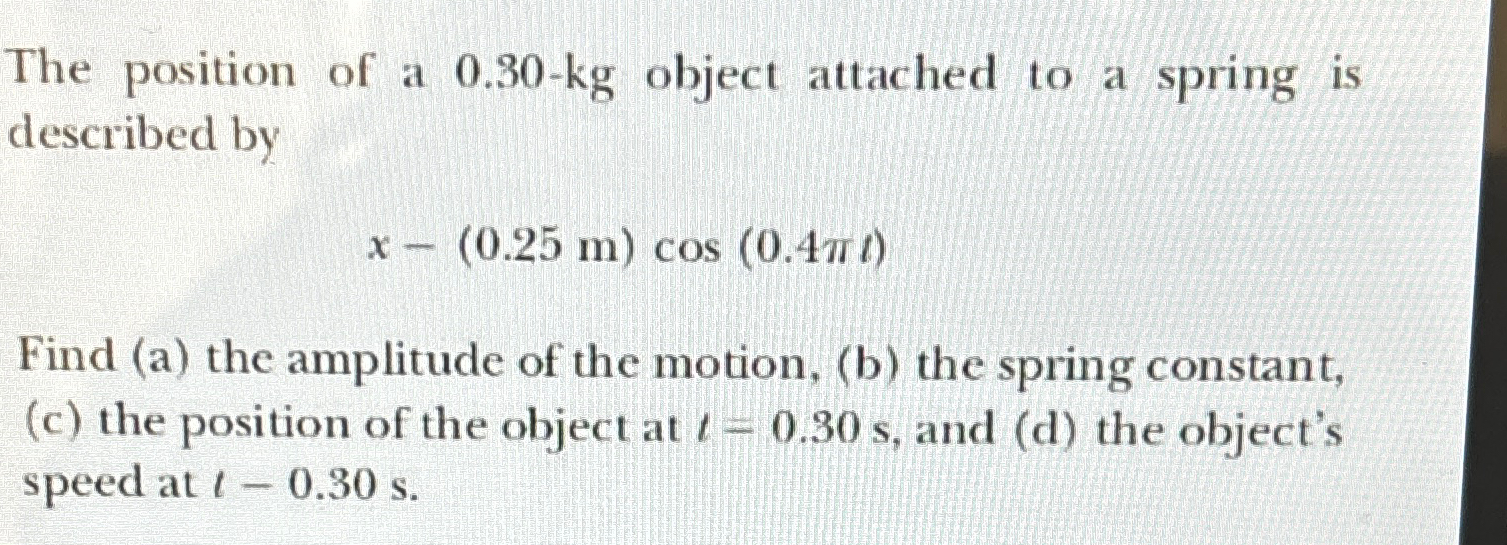 Solved The Position Of A 0 30 Kg ﻿object Attached To A