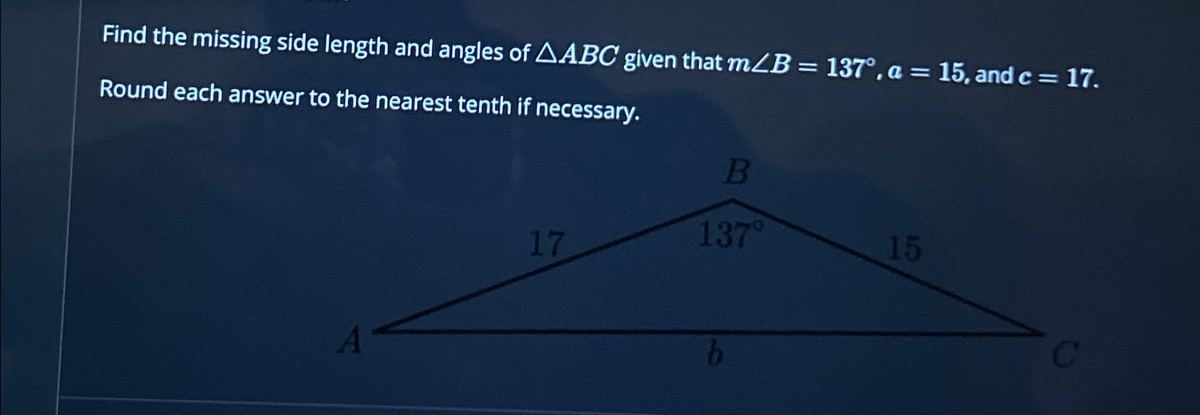 Solved Find the missing side length and angles of ????ABC | Chegg.com