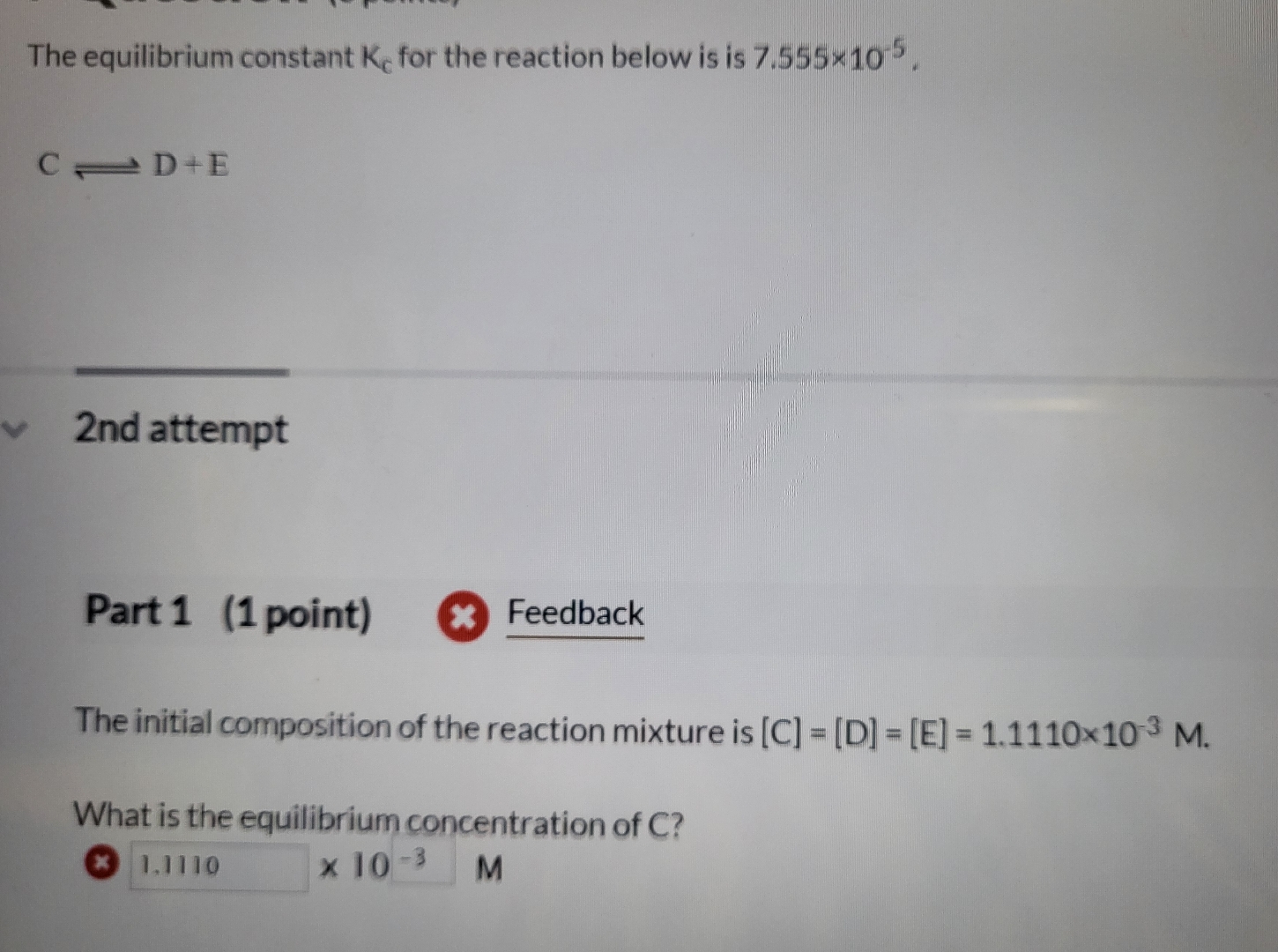 Solved The equilibrium constant Kc ﻿for the reaction below | Chegg.com