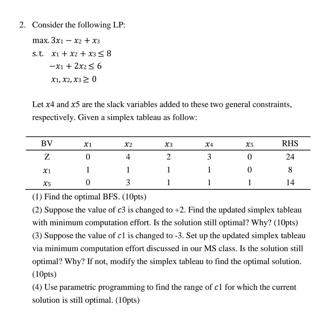 Solved 2. Consider the following LP: max. s.t. | Chegg.com