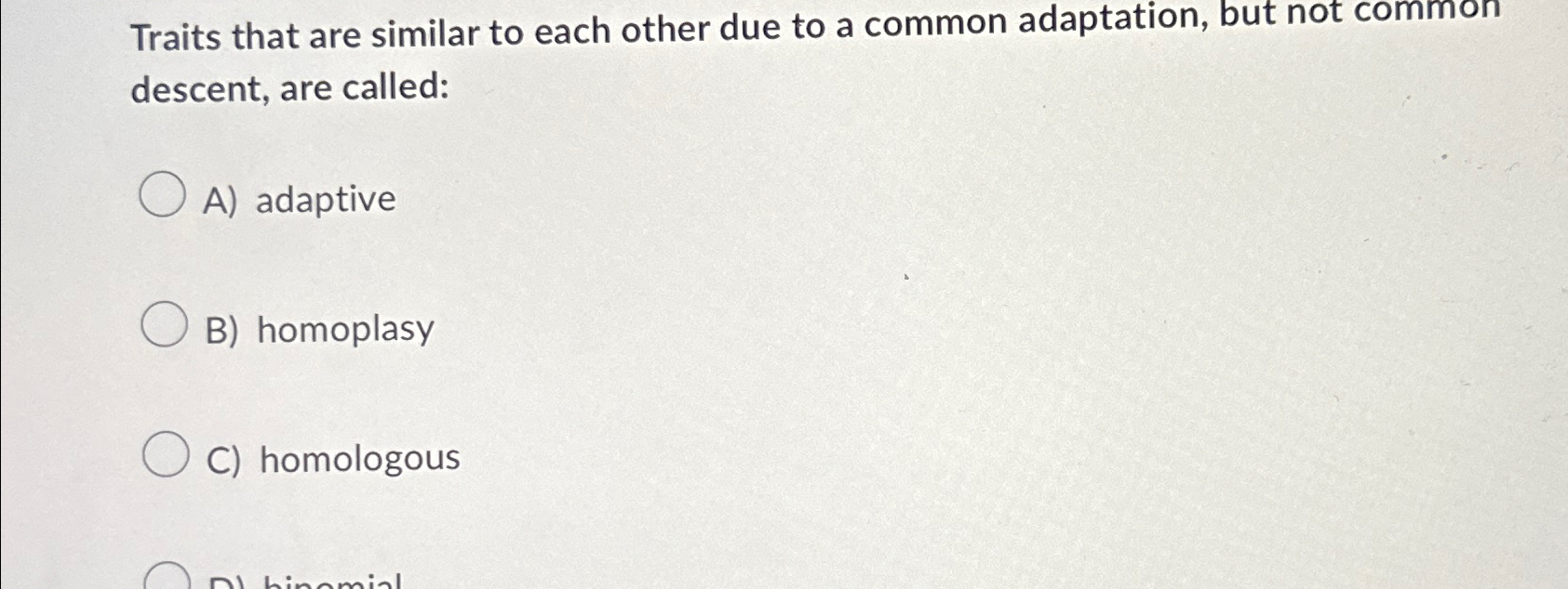 Solved Traits that are similar to each other due to a common | Chegg.com